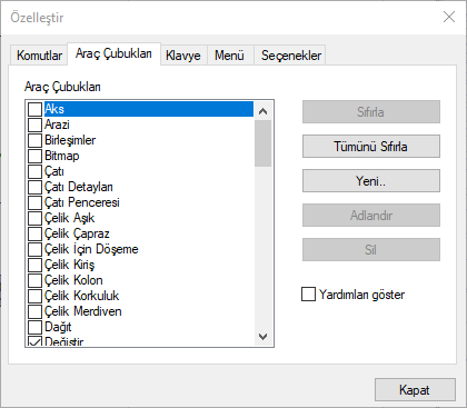 Klasik Menüde Toolbar ve Menü Özelleştir, Kısayol Tanımla