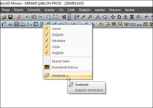 Klasik Menüde Toolbar ve Menü Özelleştir, Kısayol Tanımla