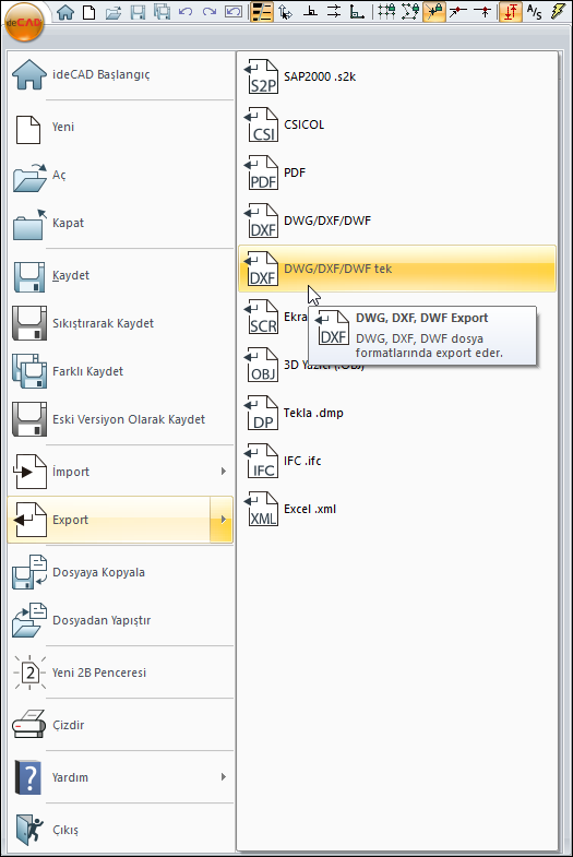 DWG/DXF/DWF Export Tek