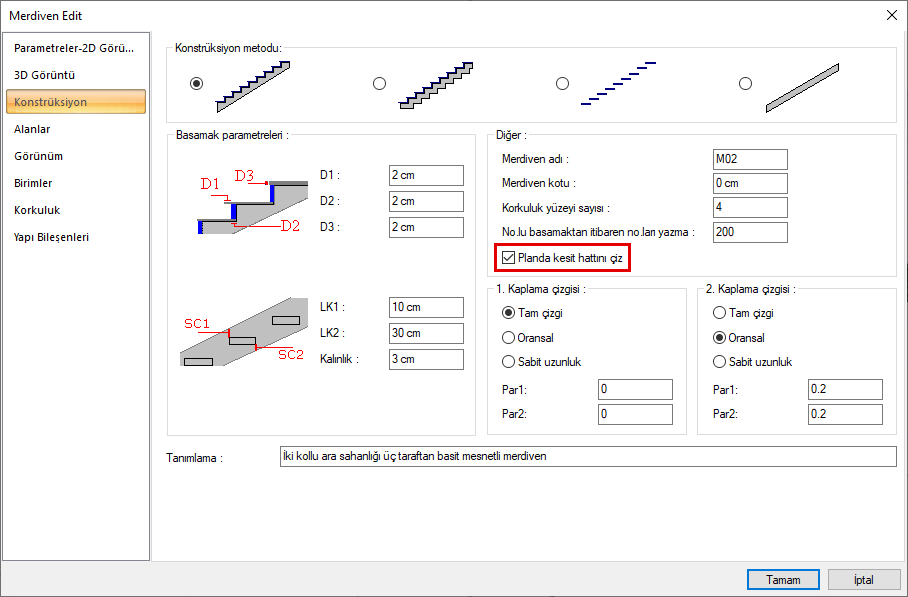 Planda Merdiven Kesit Hattının Çizilmesi