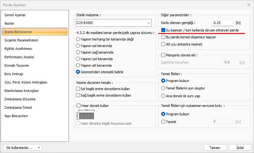 Subasman perdelerini nasıl tanımlayabilirim?