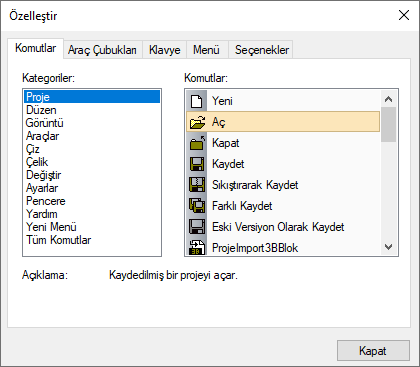 Ribbon Menüde Toolbar ve Kısayol Tanımla