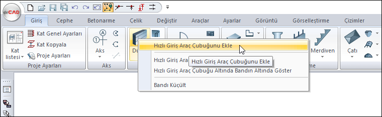 Ribbon Menüde Toolbar ve Kısayol Tanımla