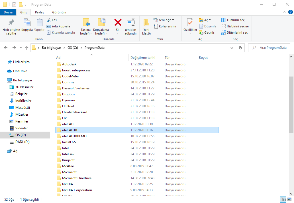 Rapor ve metraj alırken ideCAD kapanıyor.